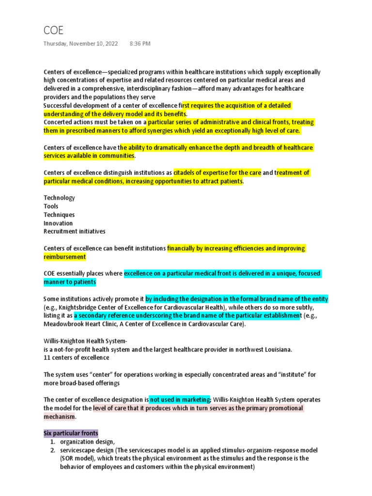 COE - ZWS Notes | PDF | Health Care | Health System COE - ZWS Notes | PDF | Health Care | Health System