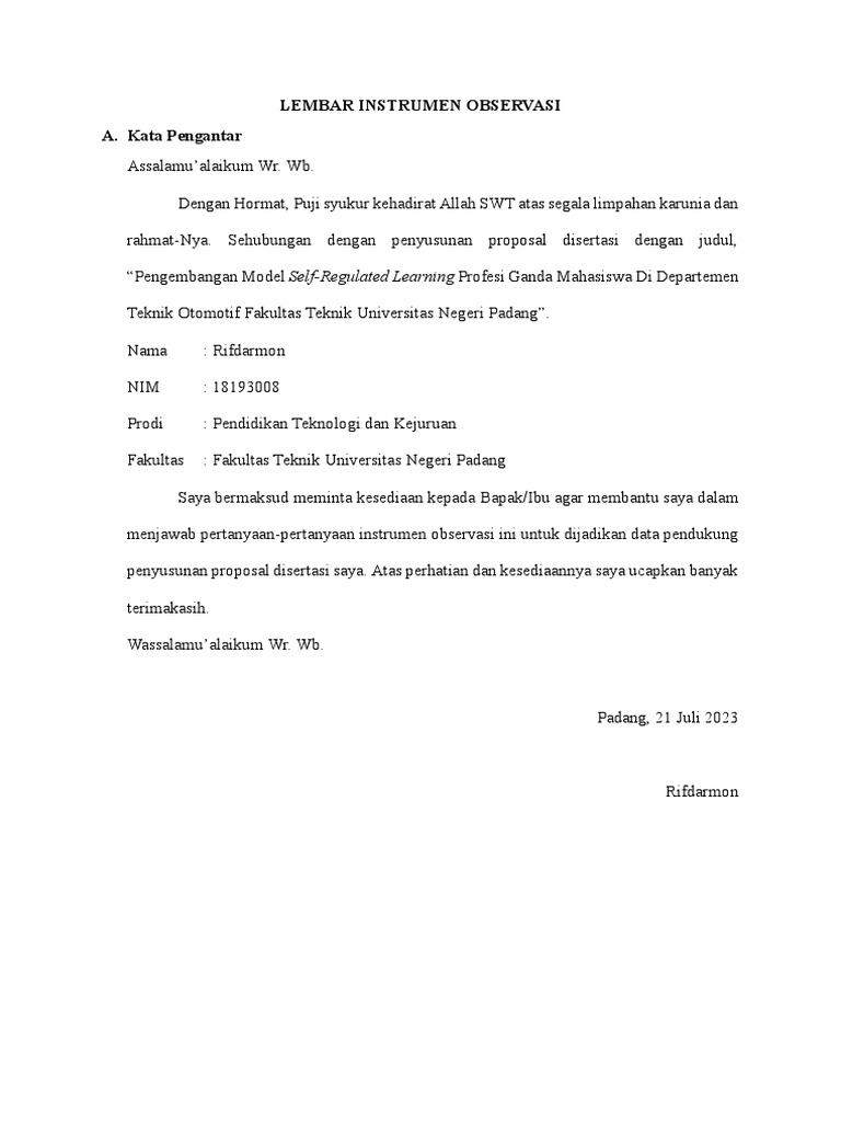 Lembar Instrumen Observasi | PDF