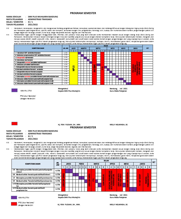 Program Semester Administrasi Transaksi KLS Xi Ta 21-22 | PDF