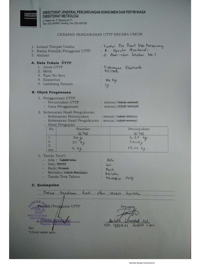 Contoh Cerapan Pengawasan UTTP Umum | PDF