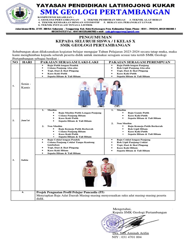 Pengumuman Seragam Sekolah 2023-2024 | PDF