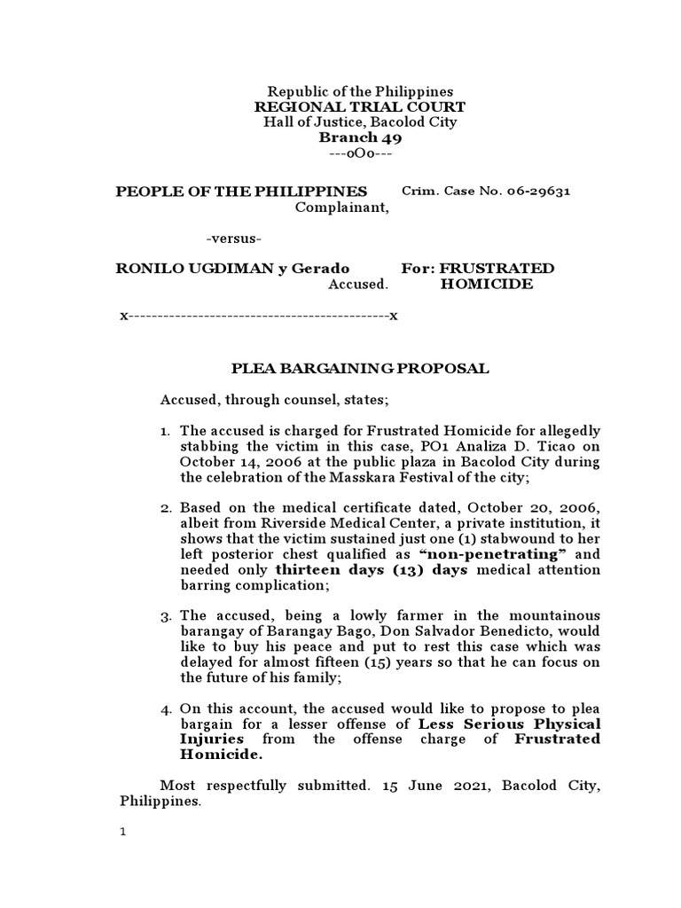 Plea Bargaining for Frustrated Homicide | PDF | Plea Bargain | Crime ...