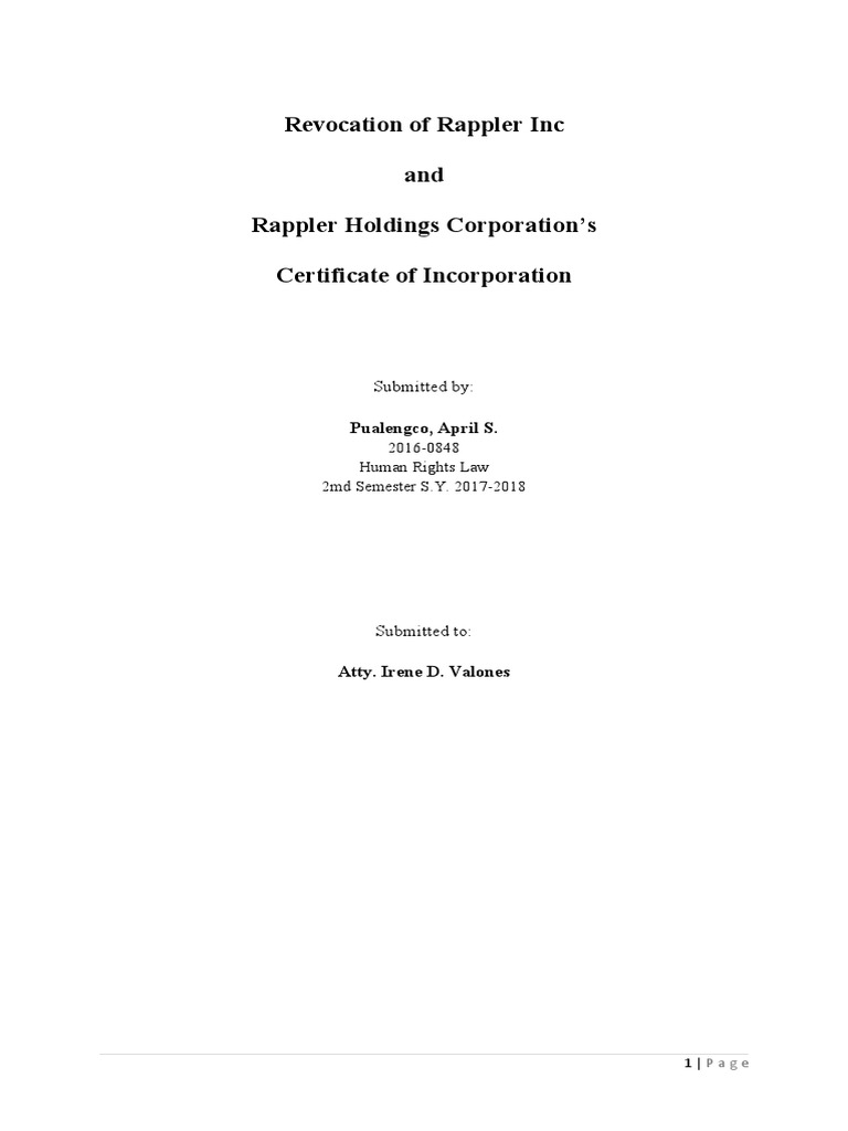 Revocation of Rappler's Certificate of Incorporation - A Term Paper ...