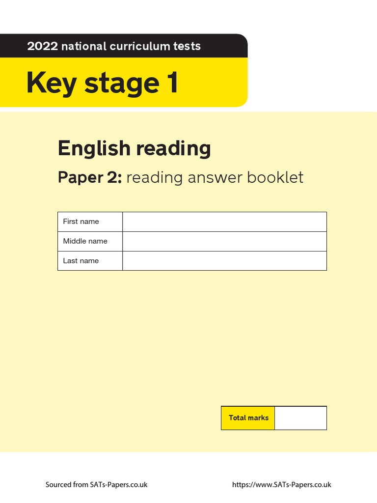 Ks1 English 2022 Reading Paper 2 Answer Booklet | PDF | Copyright