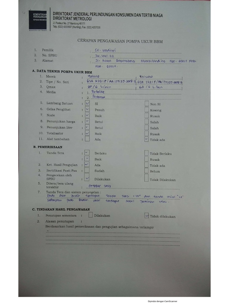 Contoh Cerapan Pengawasan PU BBM | PDF