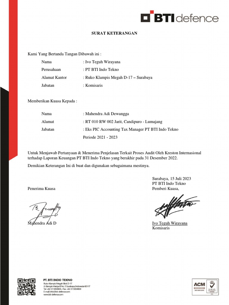 Surat Keterangan Audit - 230715 - 124527 | PDF