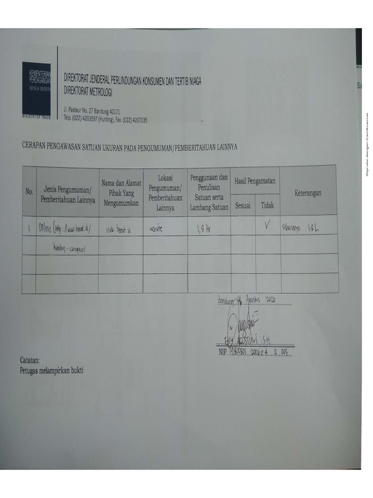 Contoh Cerapan Pengawasan SU Pengumuman | PDF