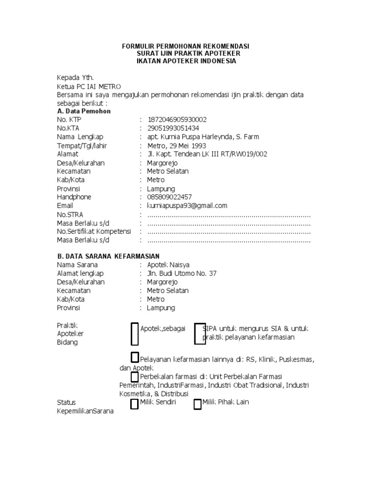 Formulir Permohonan Rekomendasi SIPA | PDF | Hukum