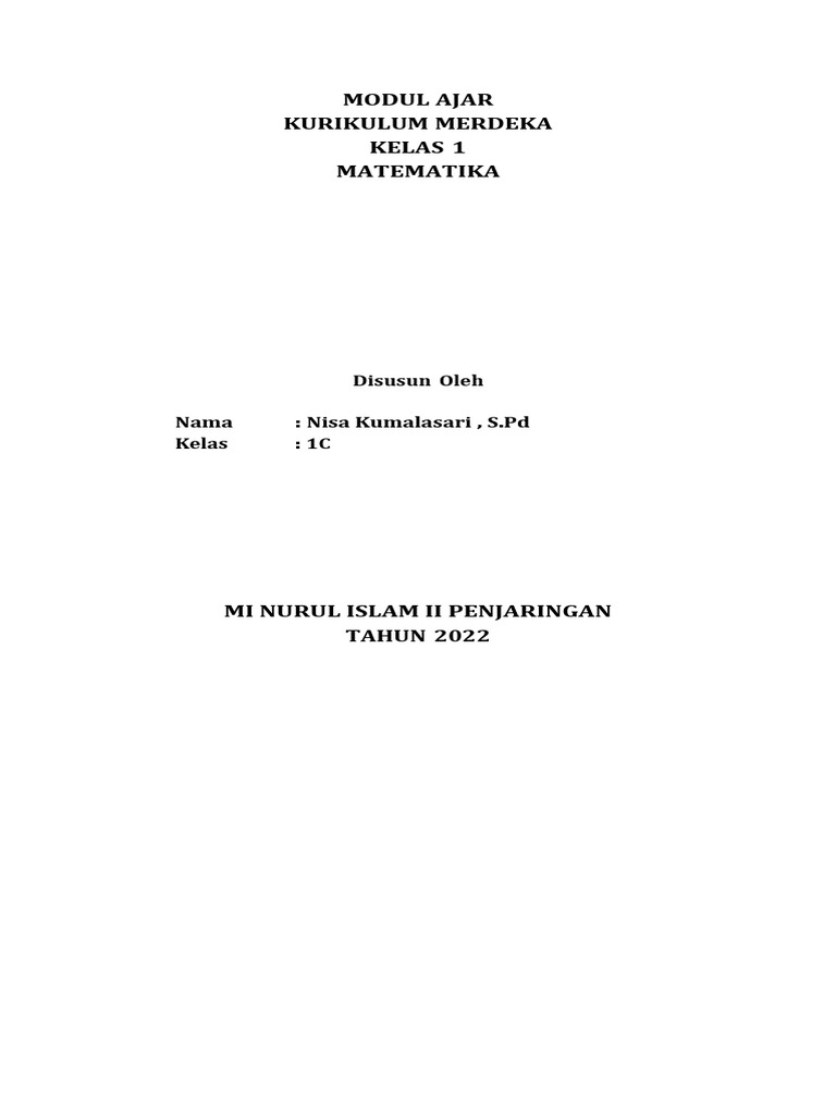 Modul Ajar Kls 1 Matematika KUMER | PDF
