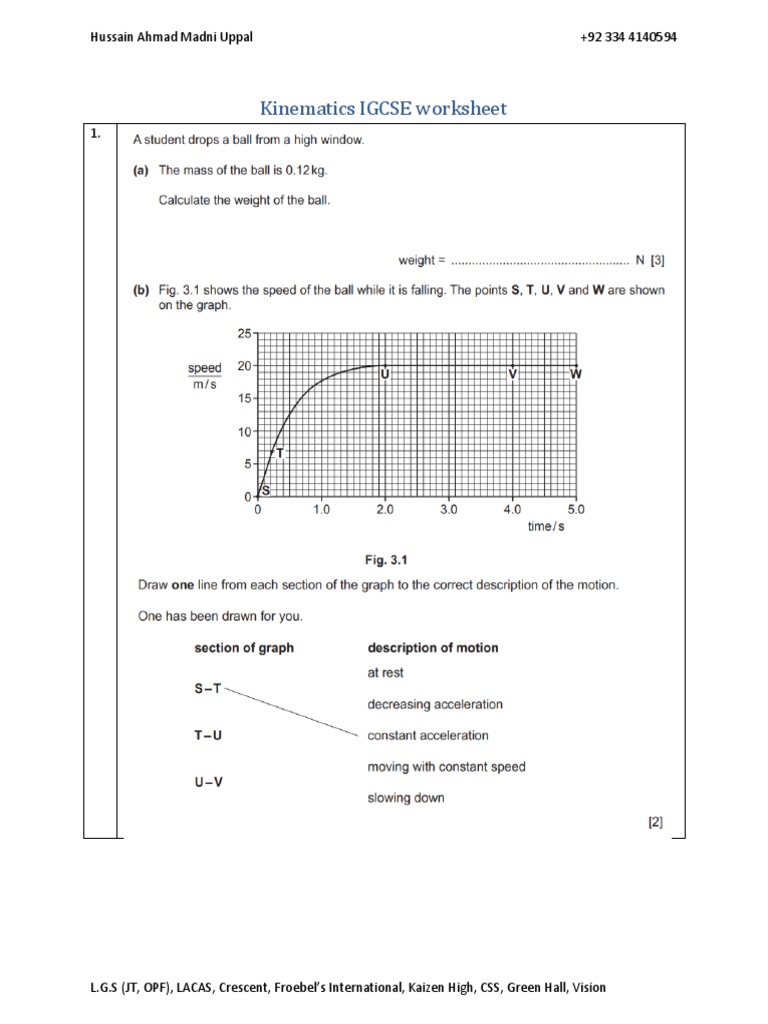 Kinematics IGCSE Worksheet | PDF | Science & Mathematics