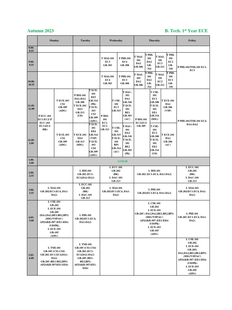 B.Tech ECE Autumn 2023 Timetable | PDF | Information And Communications Technology | Computer ...