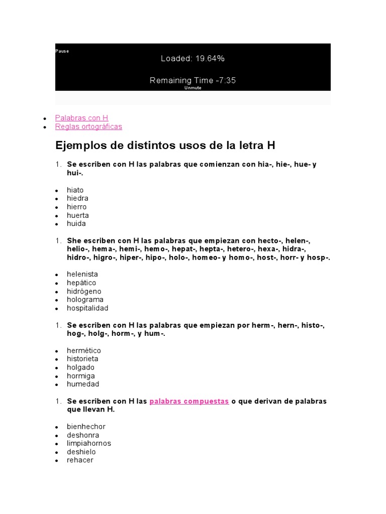 Reglas Ortográficas de La H | PDF