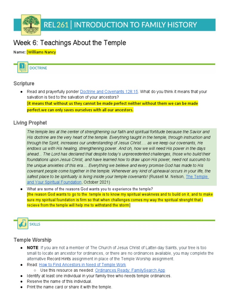 Week 6 - Teachings About The Temple | PDF