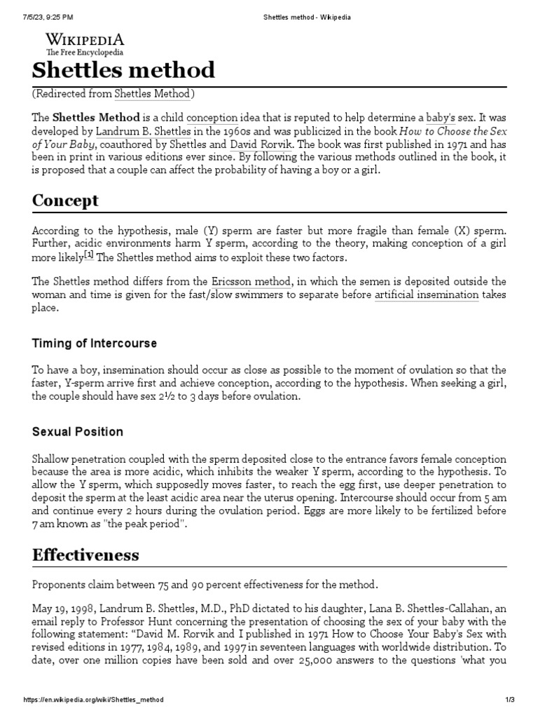 Shettles Method - Wikipedia | PDF | Sexuality | Demographic Economics