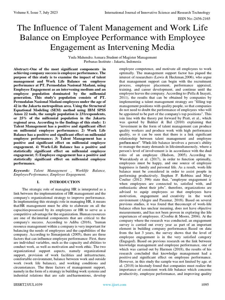 The Influence of Talent Management and Work Life Balance On Employee Performance With Employee ...