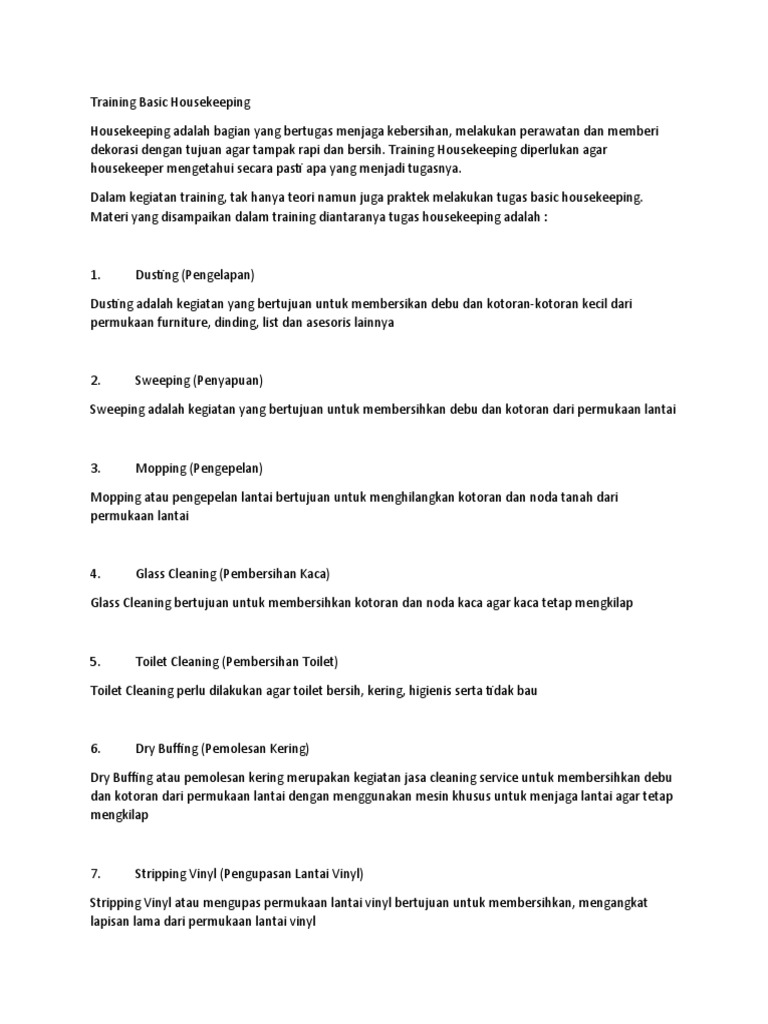 Training Basic Housekeeping | PDF Training Basic Housekeeping | PDF