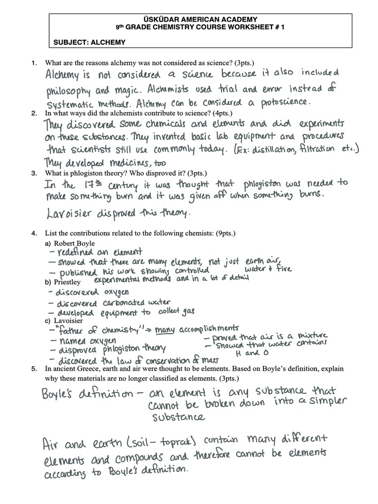 Alchemy Worksheet 1 Answers | PDF