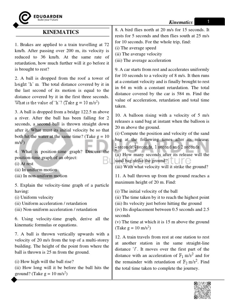 KINEMATICS SHEET WITH SOLUTIONS (I) | PDF