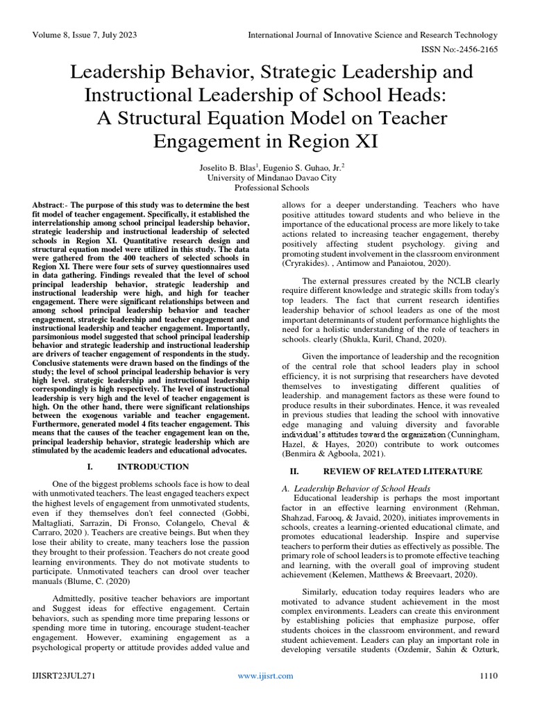 Leadership Behavior, Strategic Leadership and Instructional Leadership ...