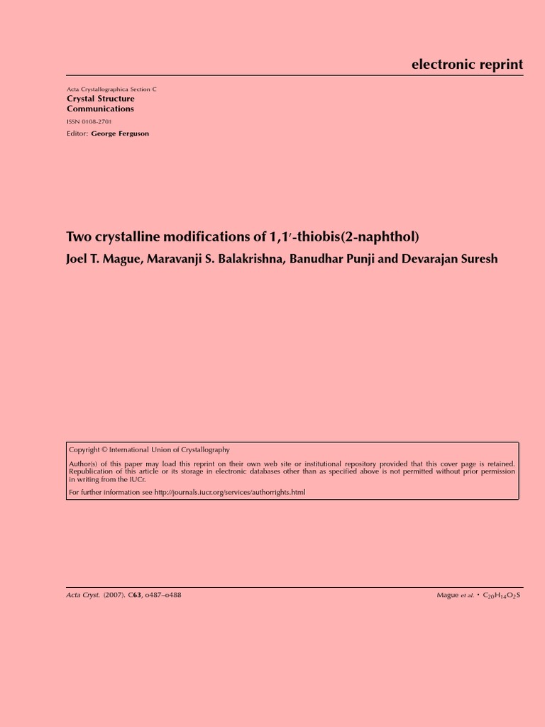 Electronic Reprint: Joel T. Mague, Maravanji S. Balakrishna, Banudhar ...
