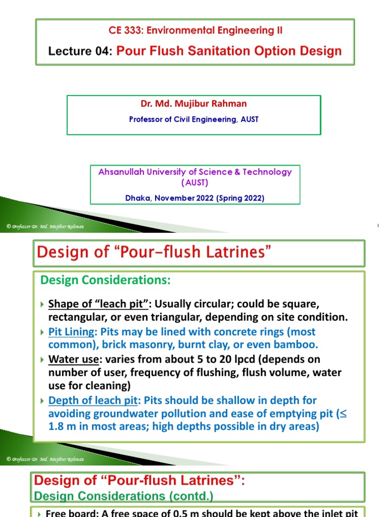 04 Aust CE 333 Lecture4 Pour Flush Sanitation Design | PDF ...