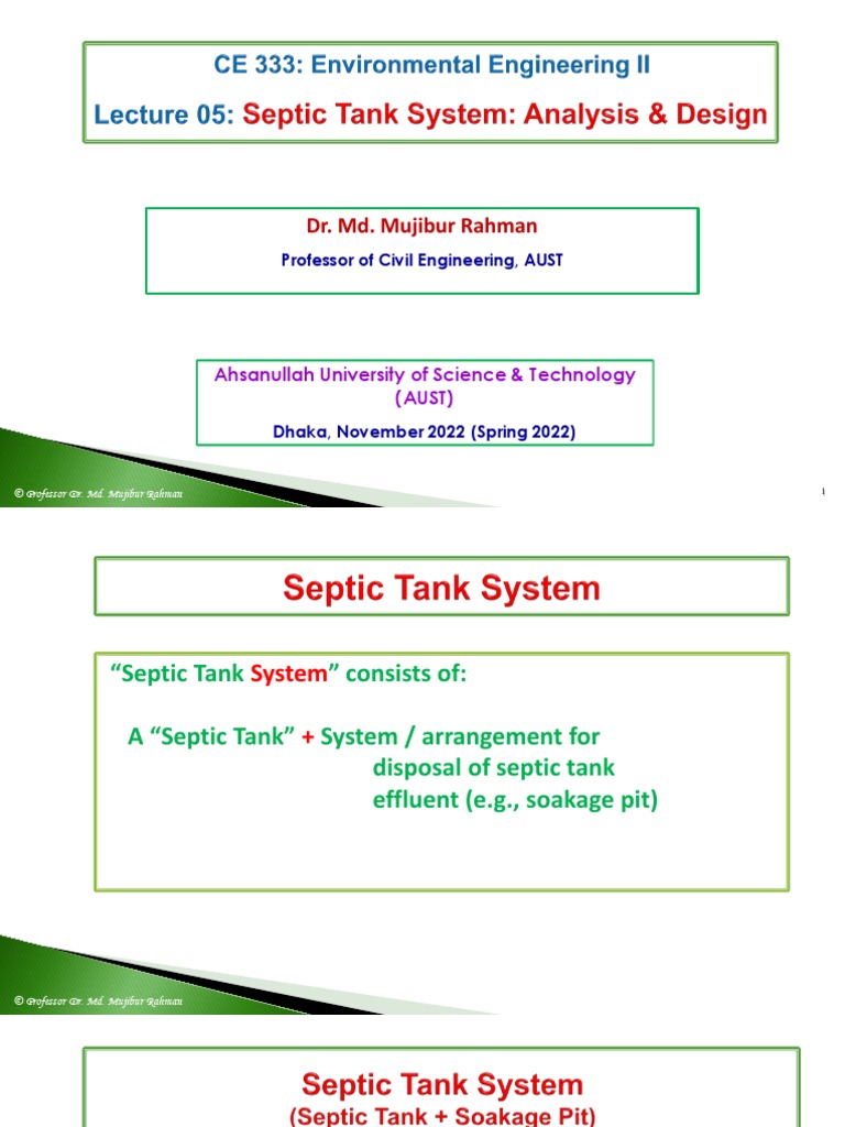 05 Aust CE 333 Lecture5 Septic Tank System-Analysis & Design | PDF ...