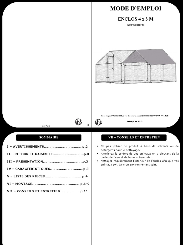 Mode d'emploi Enclos 4x3m pour animaux | PDF