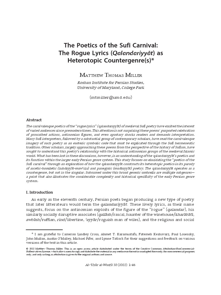 MILLER The Poetics of The Sufi Carnival | PDF | Poetry | Genre