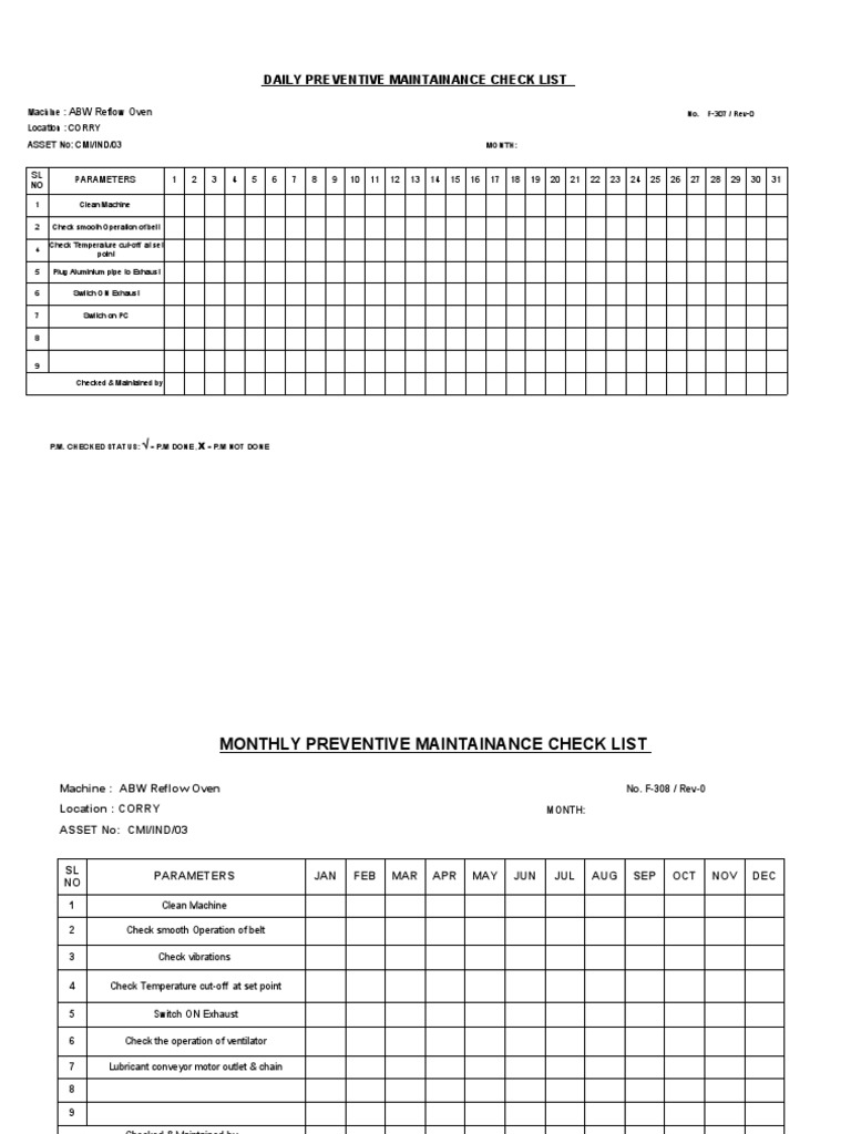 Daily Preventive Maintenance Checklist | PDF