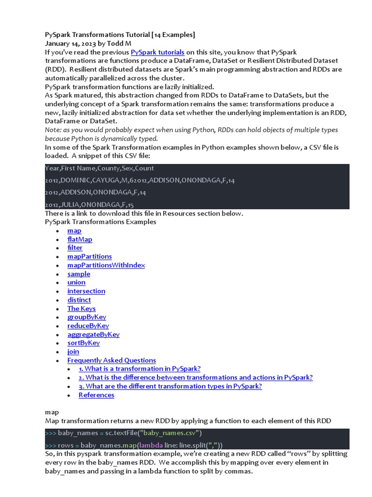 PySpark Transformations Tutorial | PDF | Apache Spark | Apache Hadoop