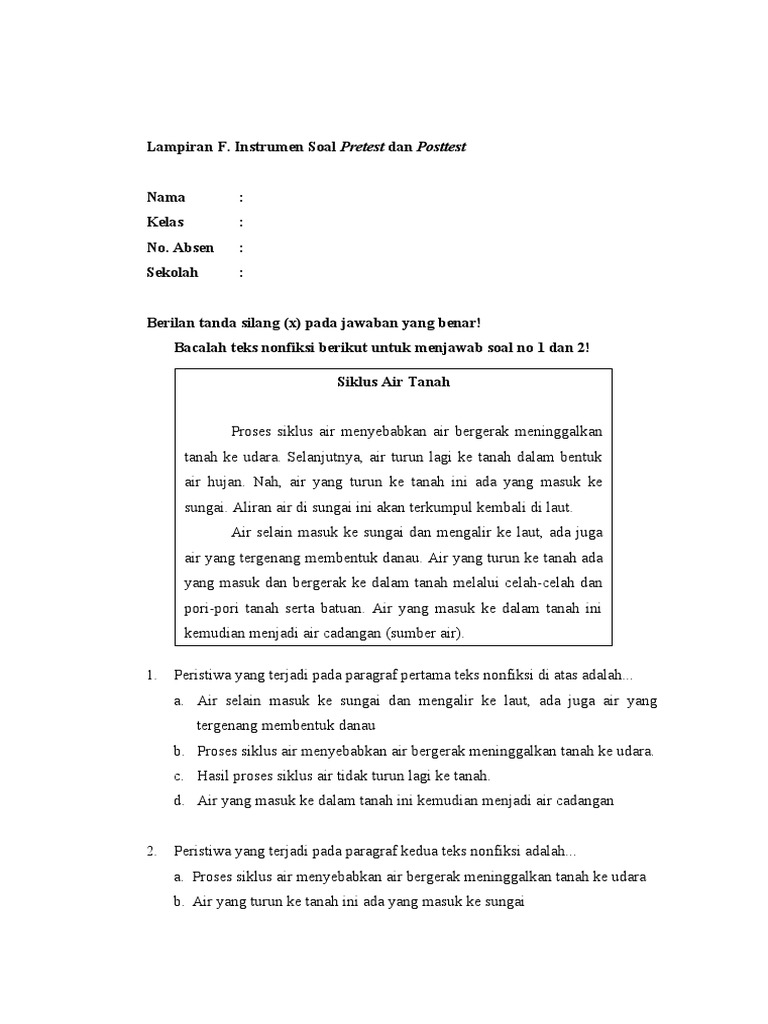 Instrumen Soal Pretest Dan Posttestt | PDF