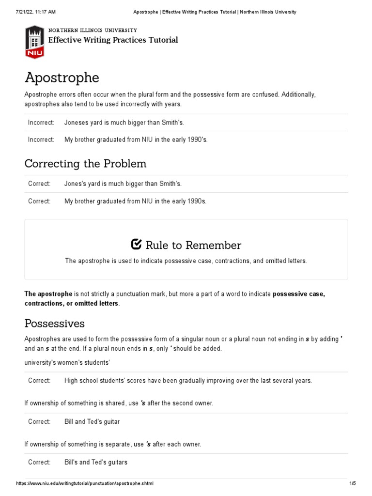 Apostrophe - Effective Writing Practices Tutorial - Northern Illinois ...
