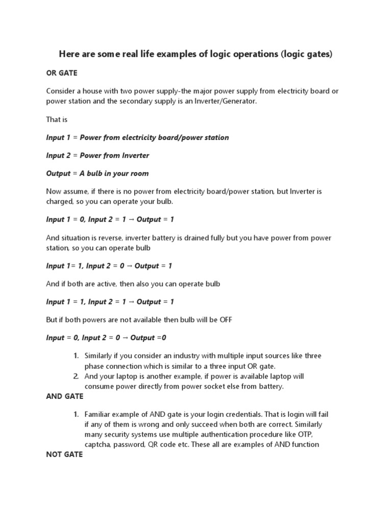 Real Life Examples of Logic Operations | PDF
