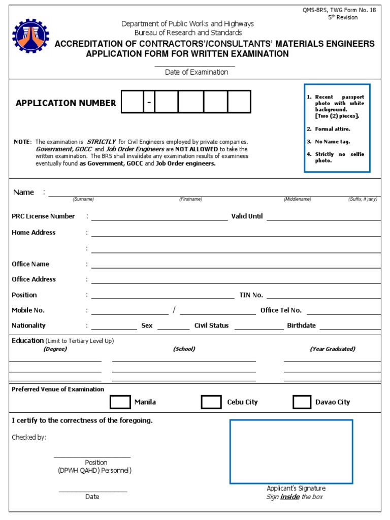 Form No. 18 Ccme Written Examination | PDF | Engineer