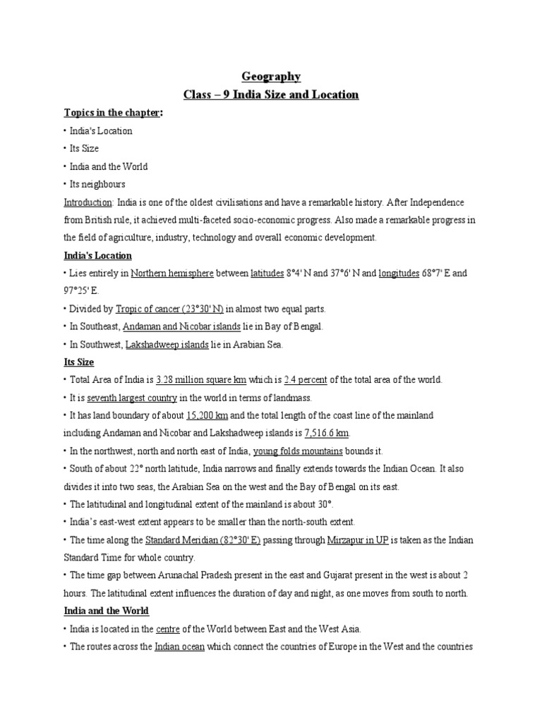 India - Size and Location - 090225 | PDF
