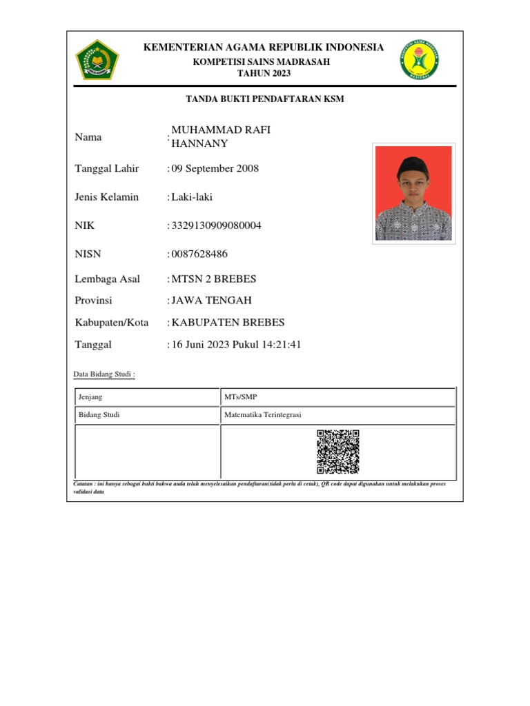 BuktiPendaftaranMUHAMMAD RAFI HANNANY | PDF