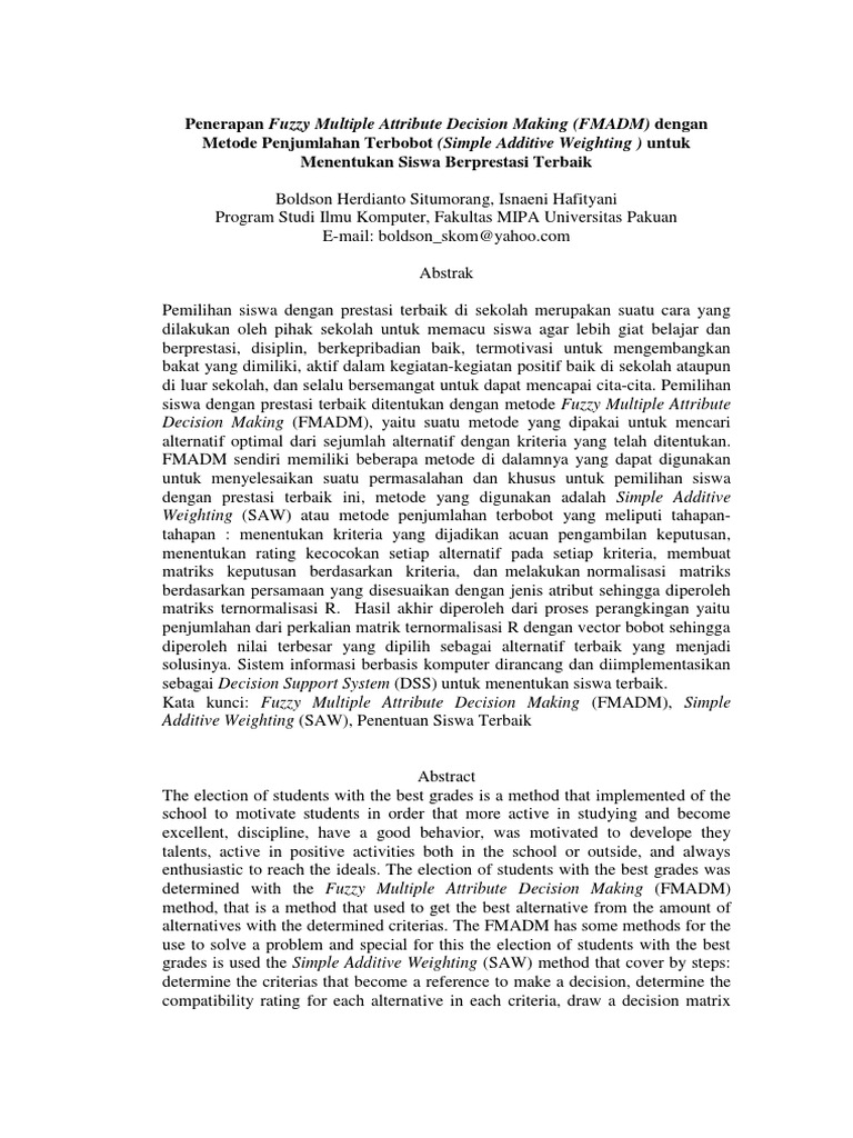 Penerapan Fuzzy Multiple Attribute Decision Making (FMADM) | PDF | Karier & Perkembangan
