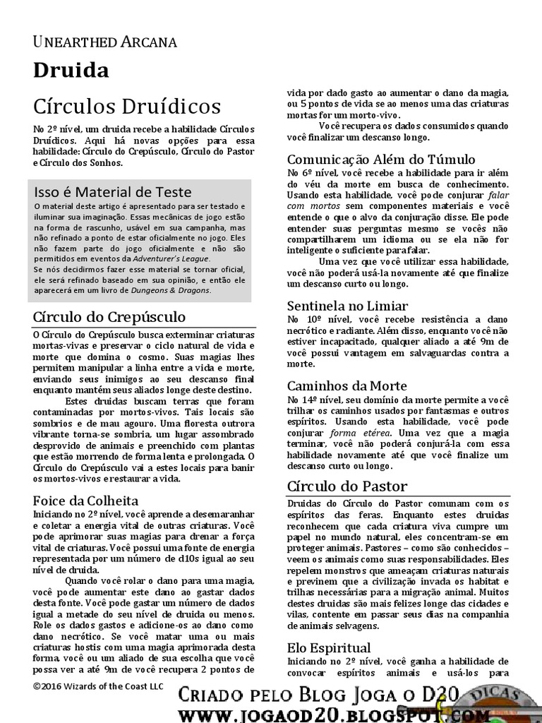 Unearthed Arcana - Druida | PDF