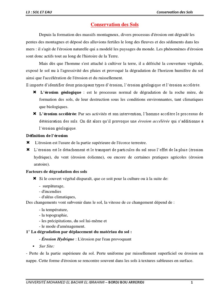 Résumé L3 Sol Et Eau Conservation Des Sols | PDF