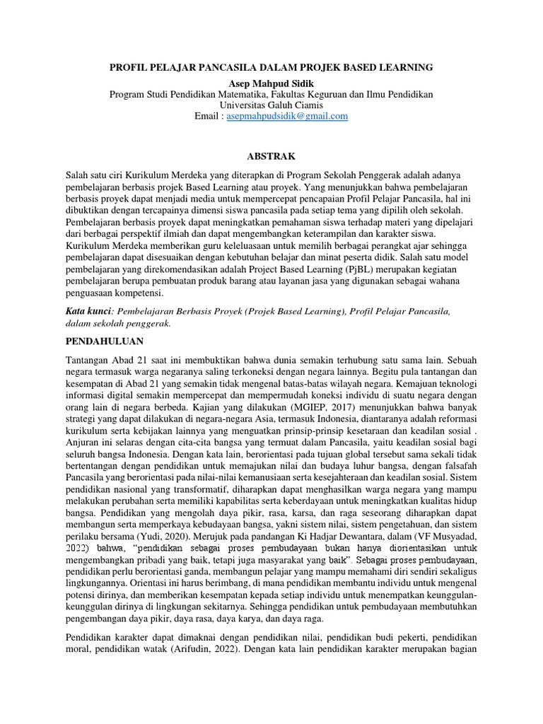 Artikel 5 - PROFIL PELAJAR PANCASILA DALAM PROJEK BASED LEARNING | PDF