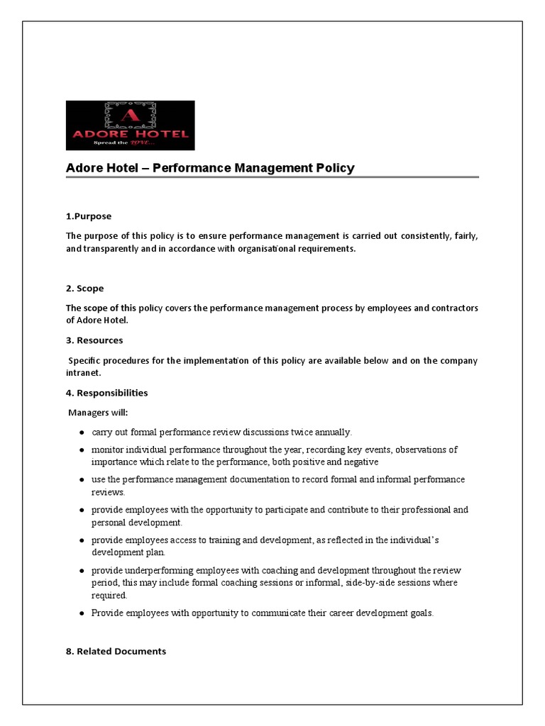 Adore Hotel Performance Management Policy and Procedure | PDF