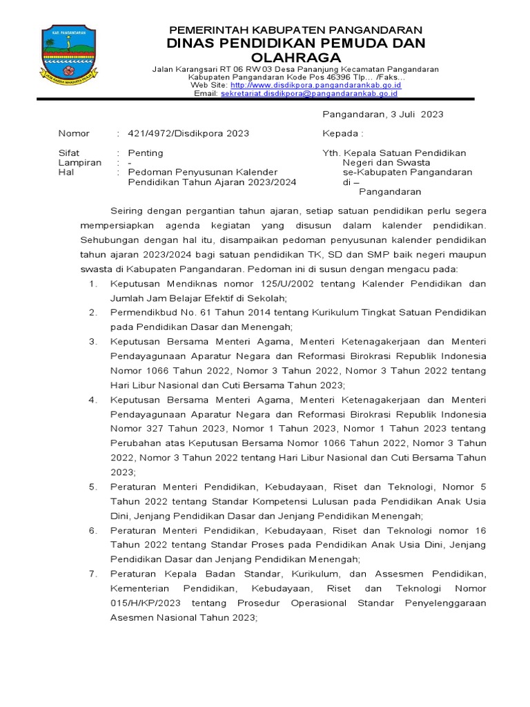 Pedoman Kalender Pendidikan 2023/2024 | PDF