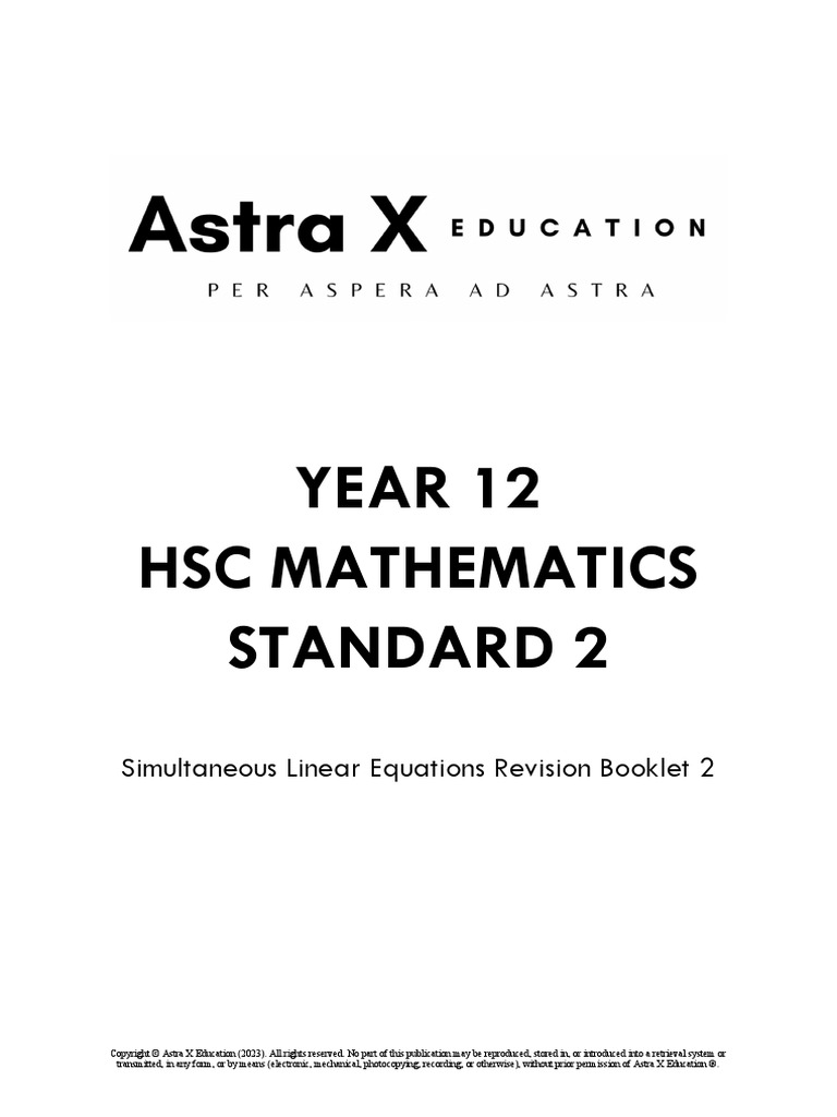 Year 12 Standard 2 Maths - Simultaneous Linear Equations Revision ...