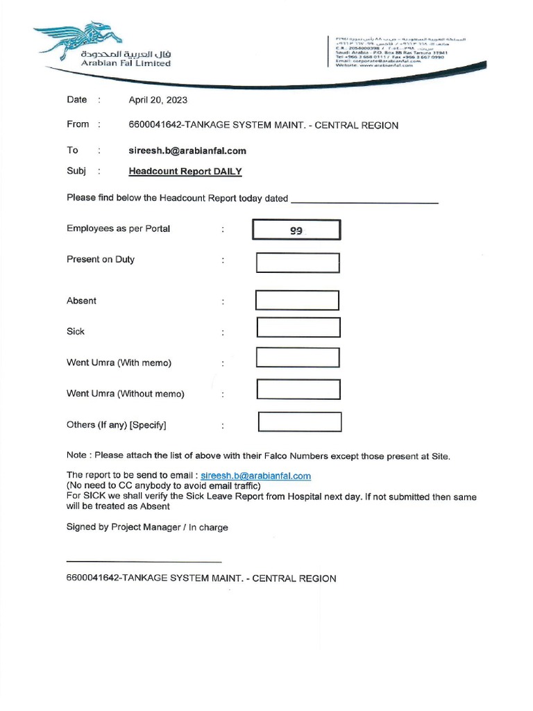 Head Count Format | PDF