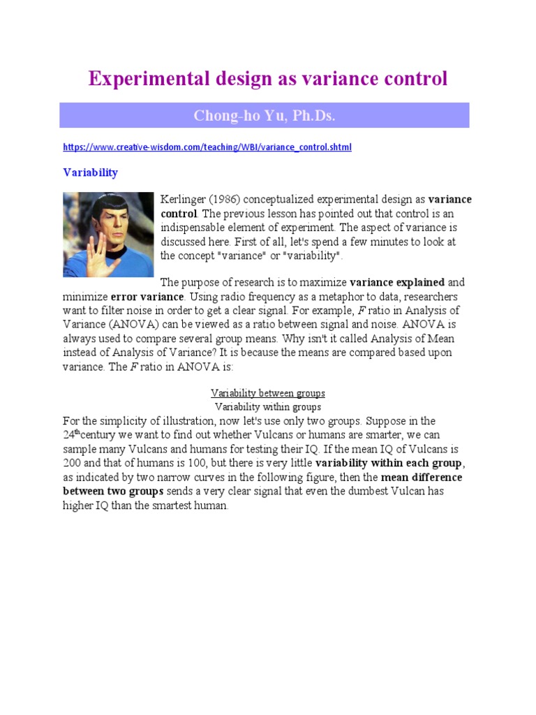 Experimental Design As Variance Control Pdf 