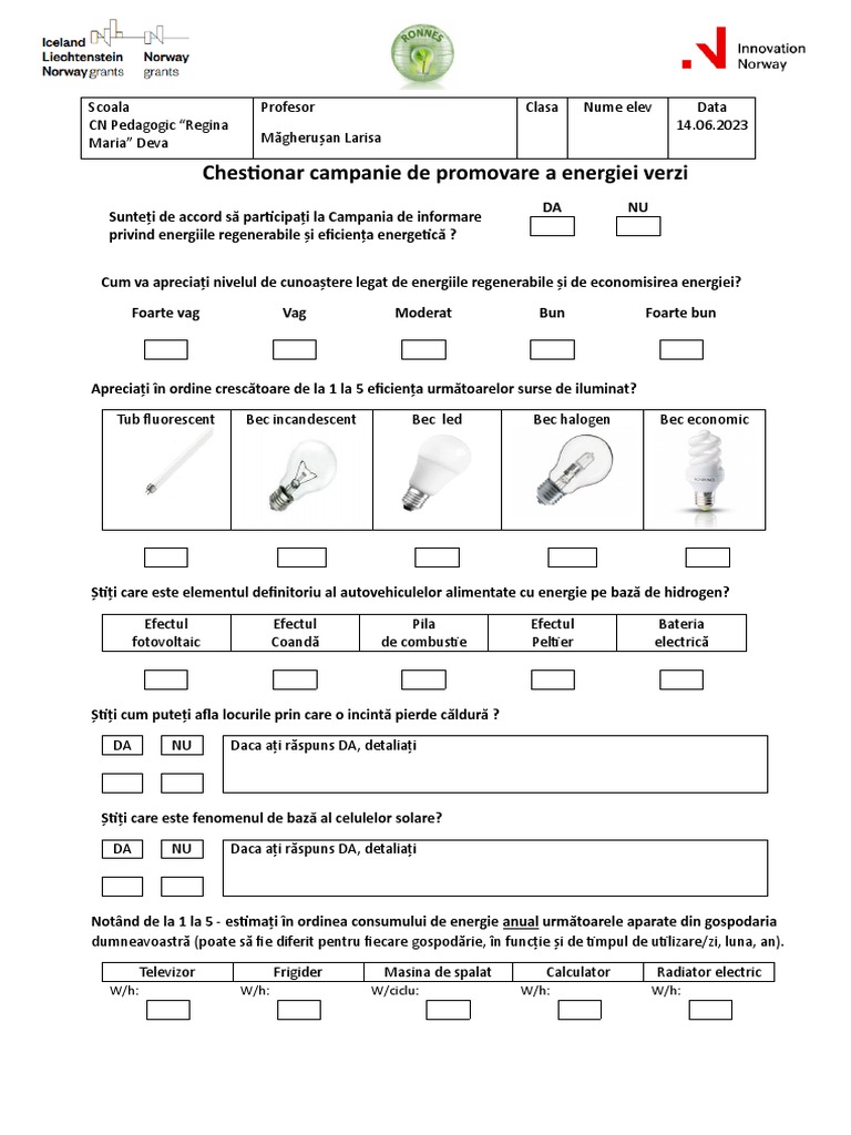 Chestionar inceput campanie - pentru elevi | PDF
