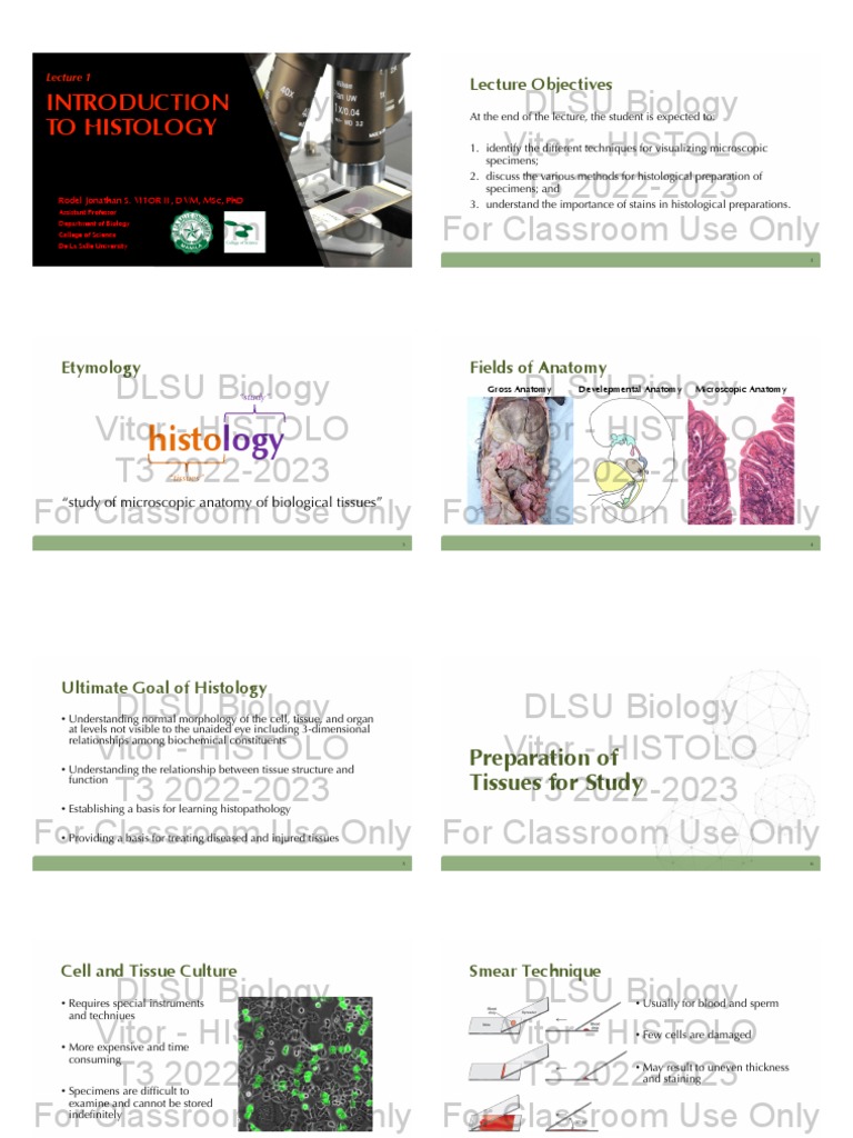 HISTOLO Lecture 1 - Introduction To Histology | PDF