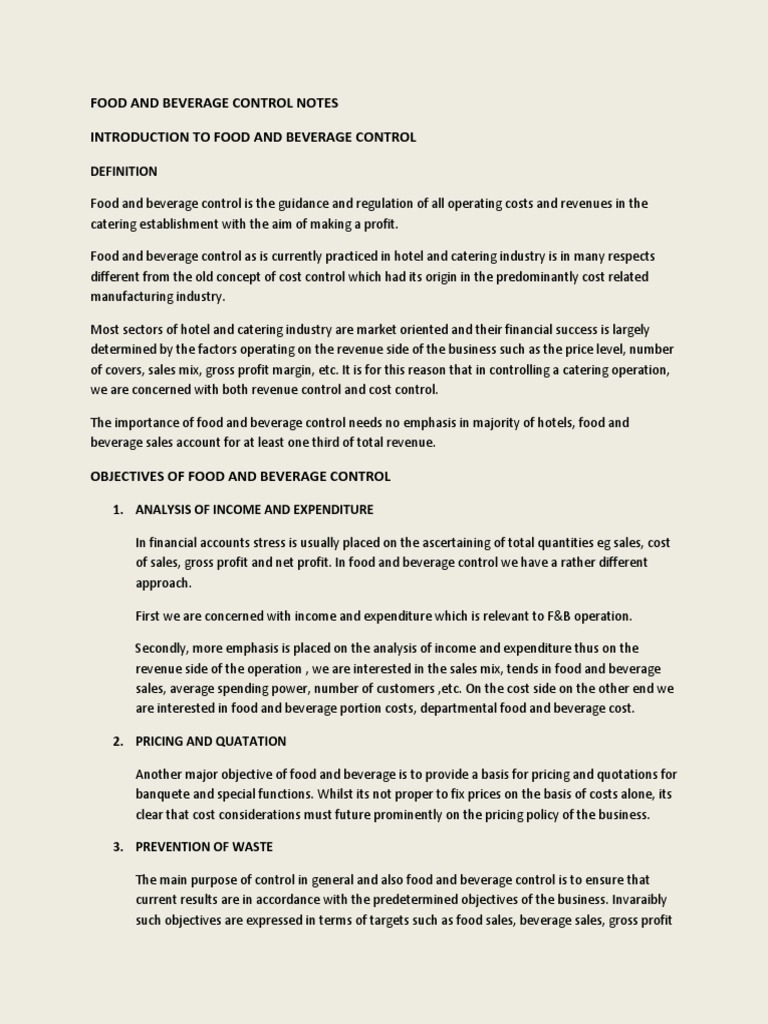 Food and Beverage Control Notes | PDF | Cost | Prices