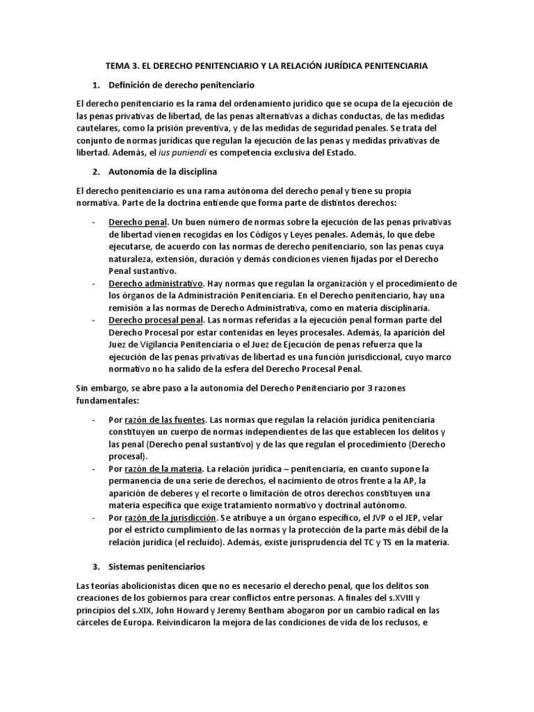 Tema 3 Sistema de Penas y Derecho Penitenciario | PDF | Prisión ...