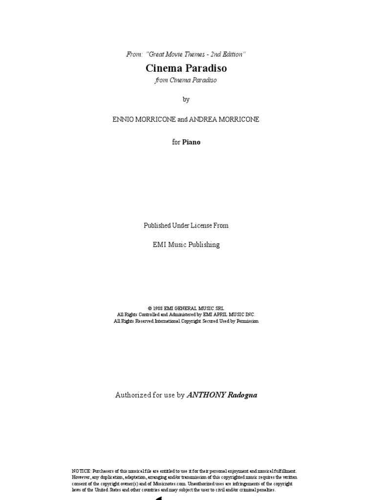 Cinema Paradiso Piano Intro | PDF | Copyright Infringement | Freedom Of ...